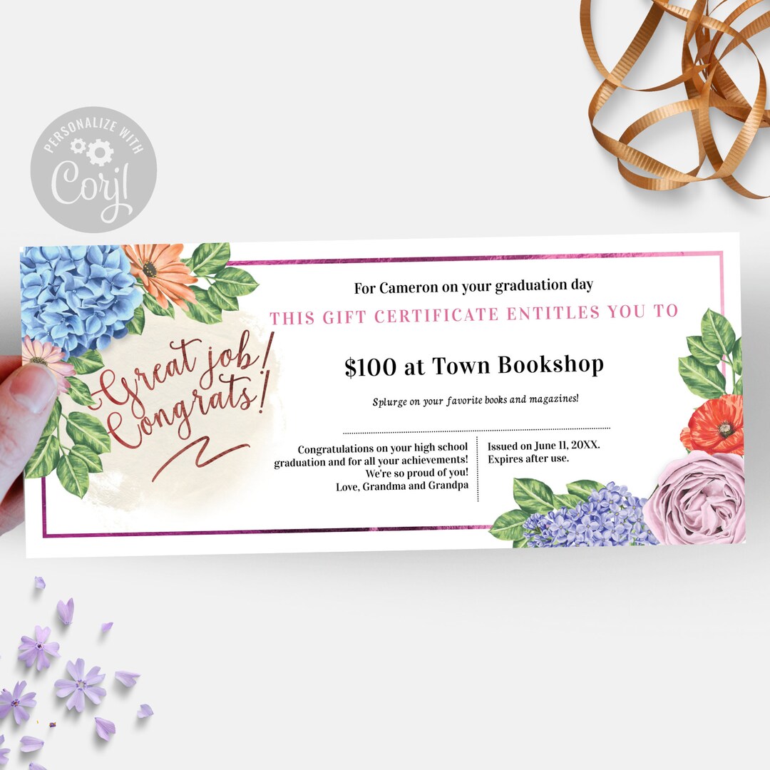 Floral Congratulations Gift Certificate Template, Perfect for a ...