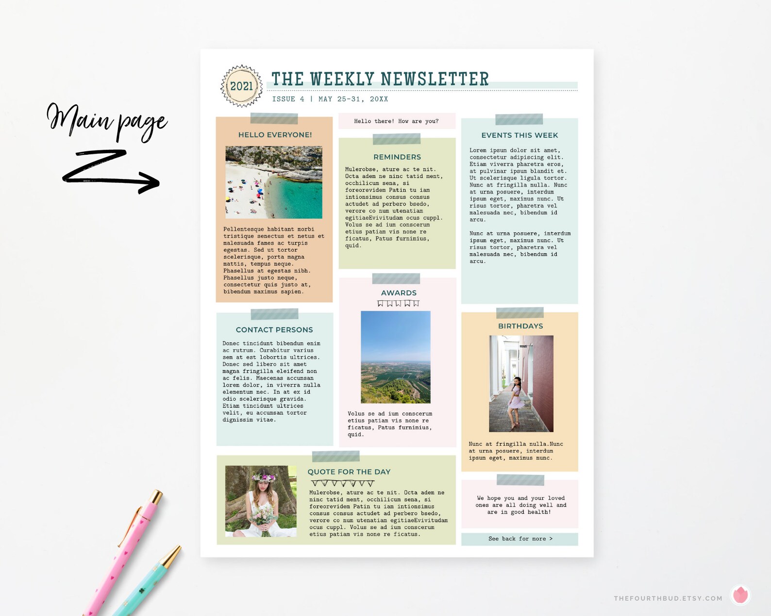 Fun and Bright Newsletter Template Two Pages / Editable Family Reunion ...