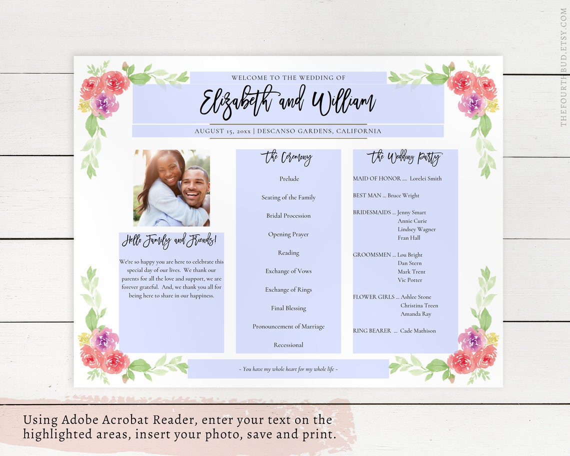 Wedding Program / Wedding Anniversary /Program Template in PDF | Etsy