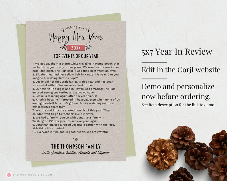 Happy New Year Year in Review Newsletter Template / Editable 5x7 Family ...