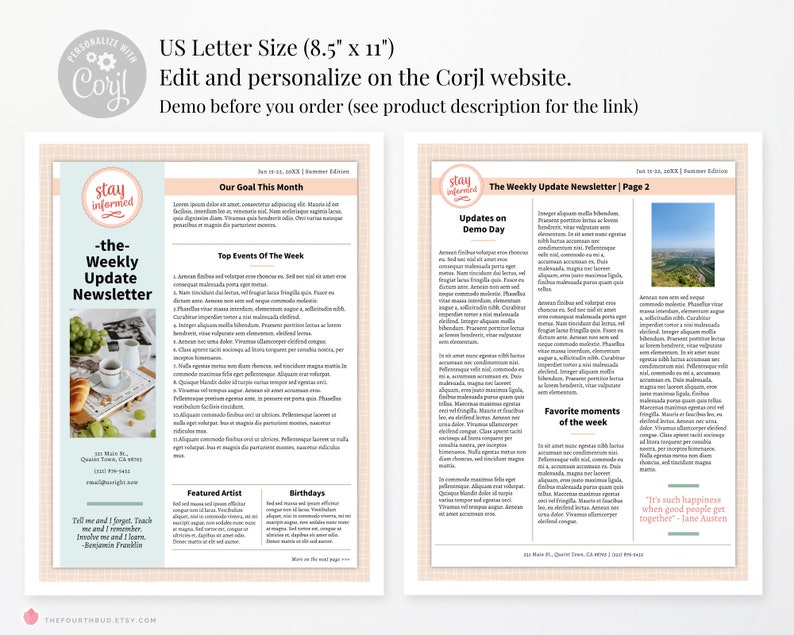 Editable Newsletter Template, Two Pages Office News and Updates (light ...