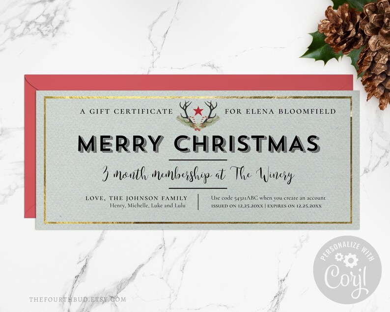 Editable Christmas Gift Certificate / Holiday Gift Voucher - Etsy