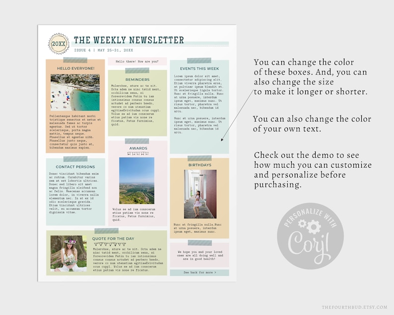 Fun and Bright Newsletter Template Two Pages / Editable / - Etsy