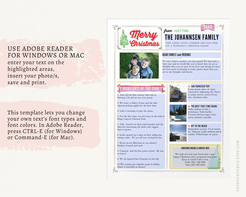 Christmas Newsletter Year in Review Template in PDF for Print - Etsy