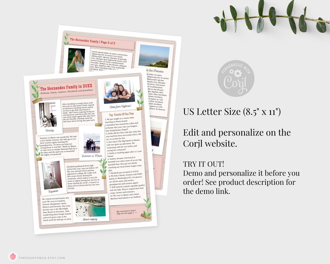 Family Newsletter Template Two Pages / Photo Journal Scrapbook - Etsy