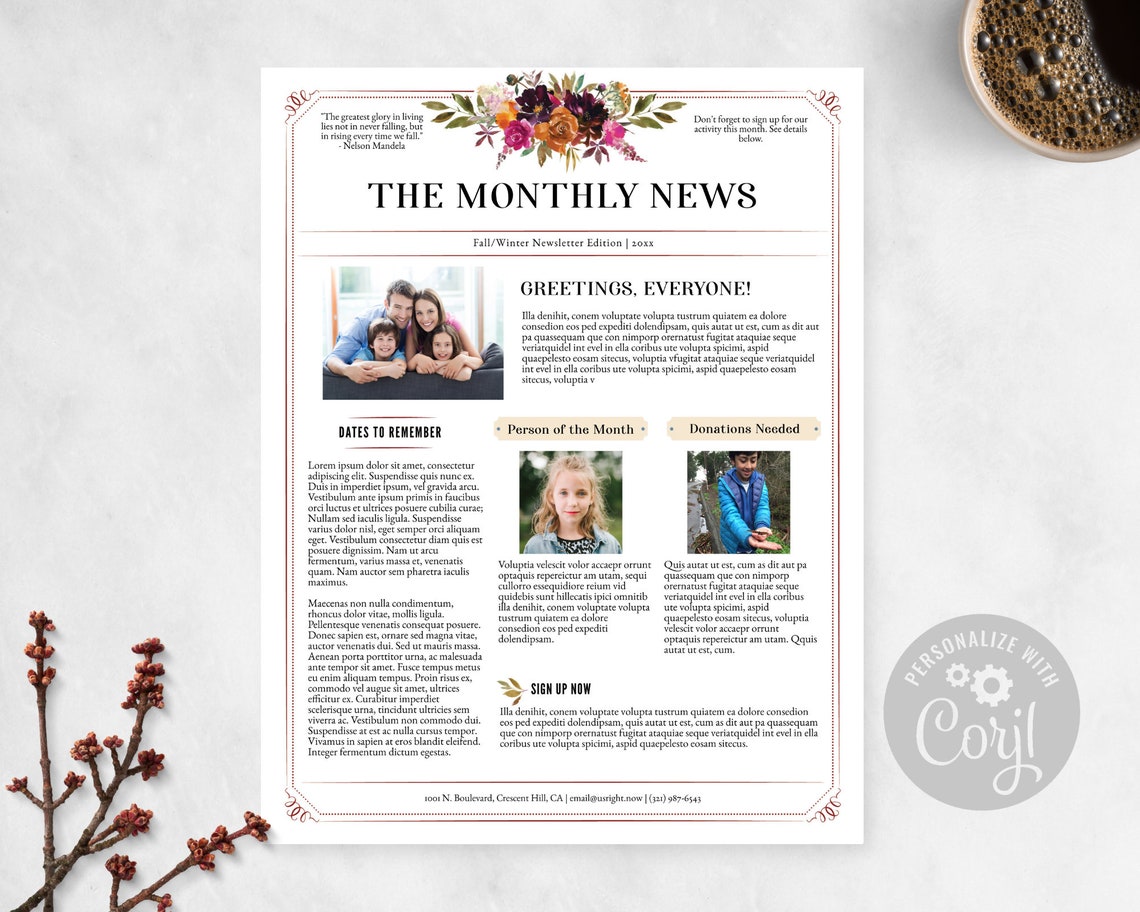 Fall Winter Newsletter Template One Page With Photos / - Etsy