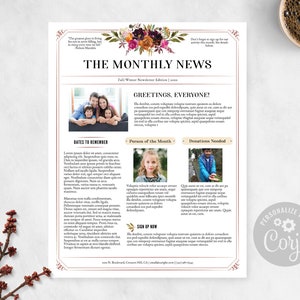Fall Winter Newsletter Template One Page With Photos / - Etsy