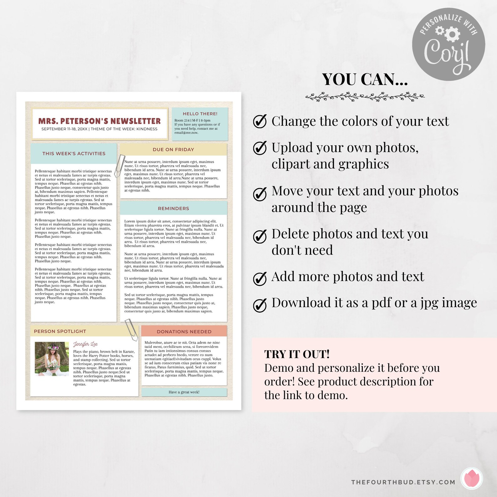 A4 Newsletter Template One Page - Office, Organization, Class, School ...
