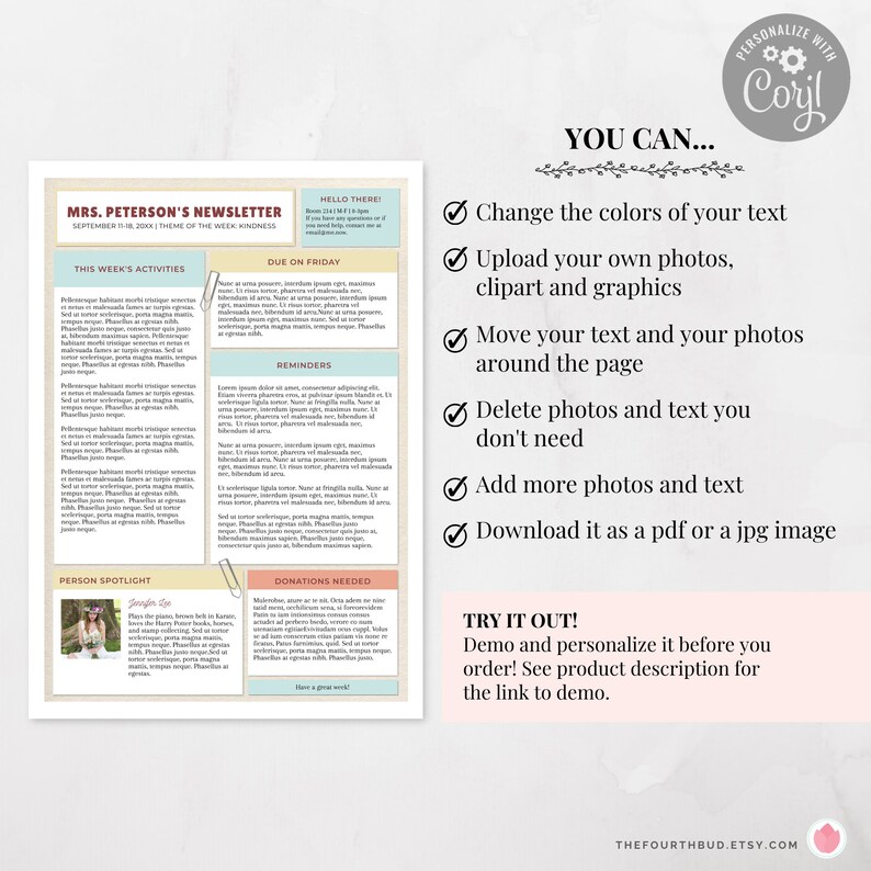 A4 Newsletter Template One Page - Office, Organization, Class, School ...