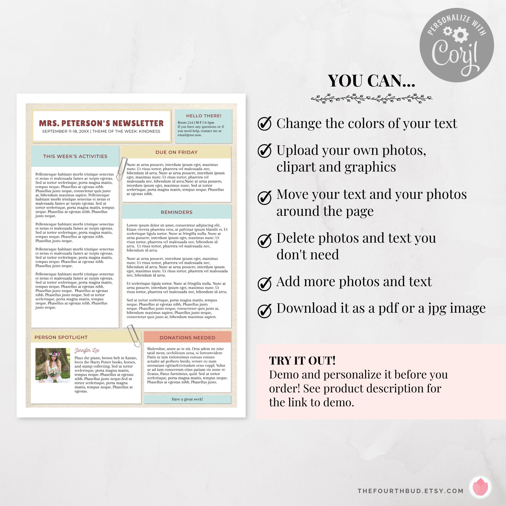 A4 Newsletter Template One Page - Office, Organization, Class, School ...