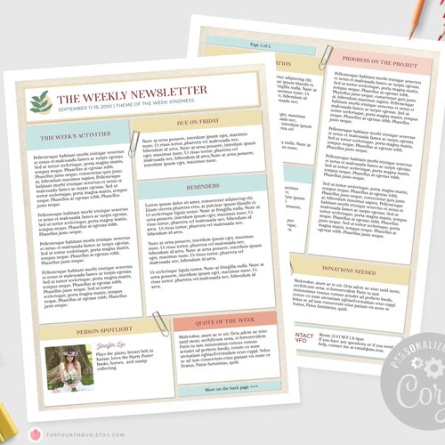 Office Newsletter Template Two Pages / Editable Traditional - Etsy