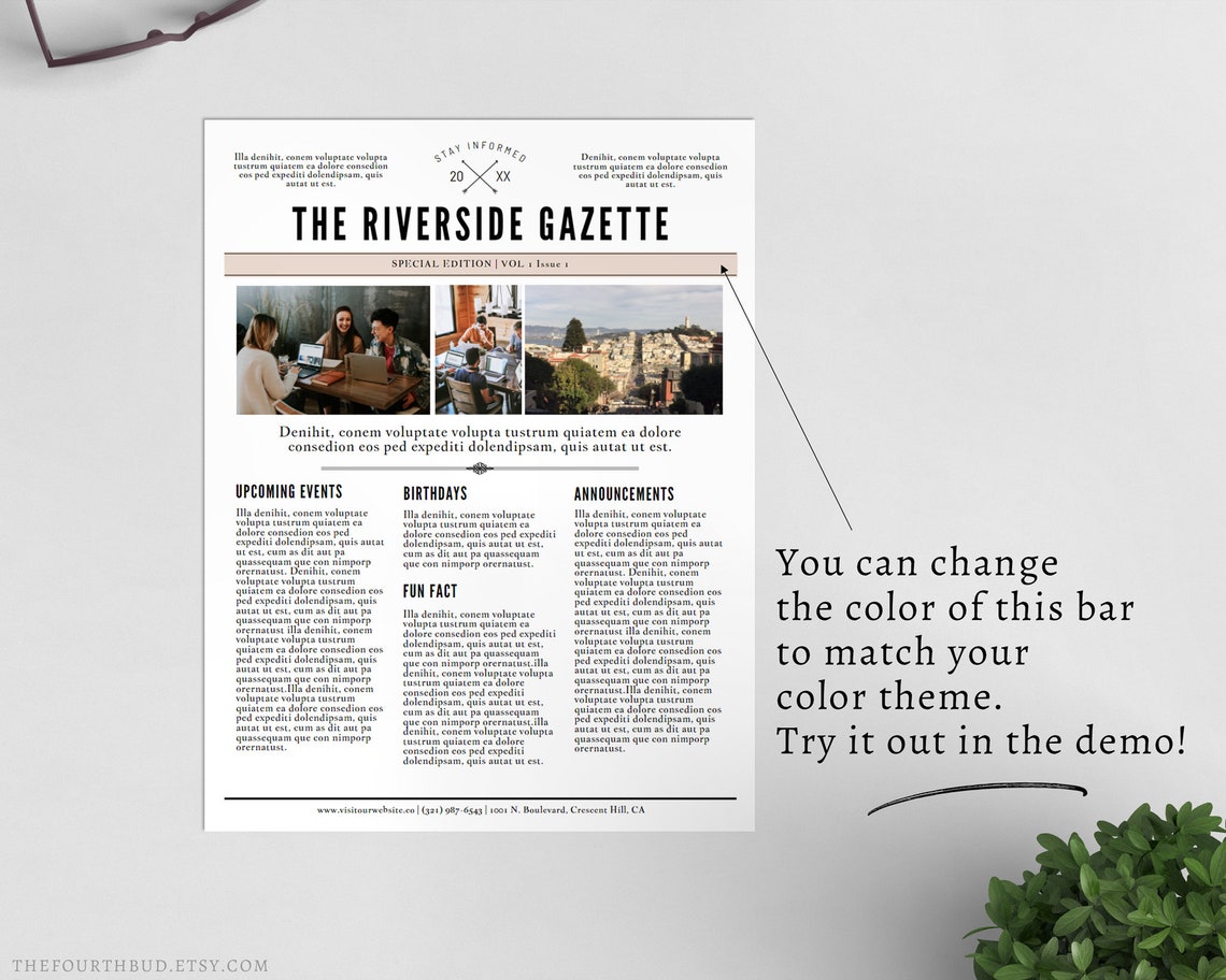Minimalst Newsletter Template for Office Updates, Two Page Newspaper ...