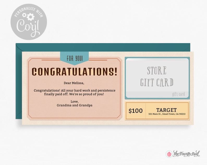 Congratulations Gift Card Holder Template - Editable Gift Certificate ...