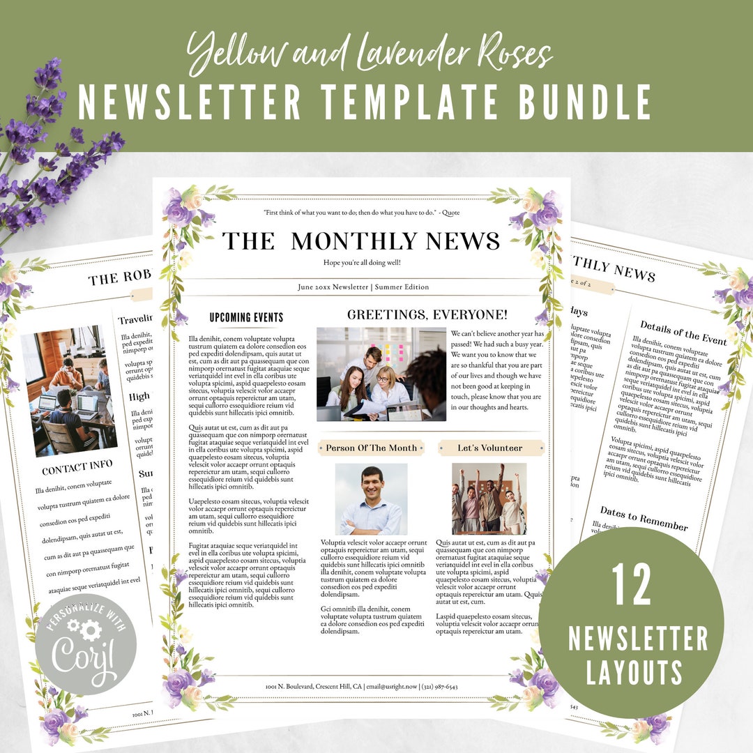 Floral Newsletter Template Bundle 12 Layouts / Editable Wedding Times ...