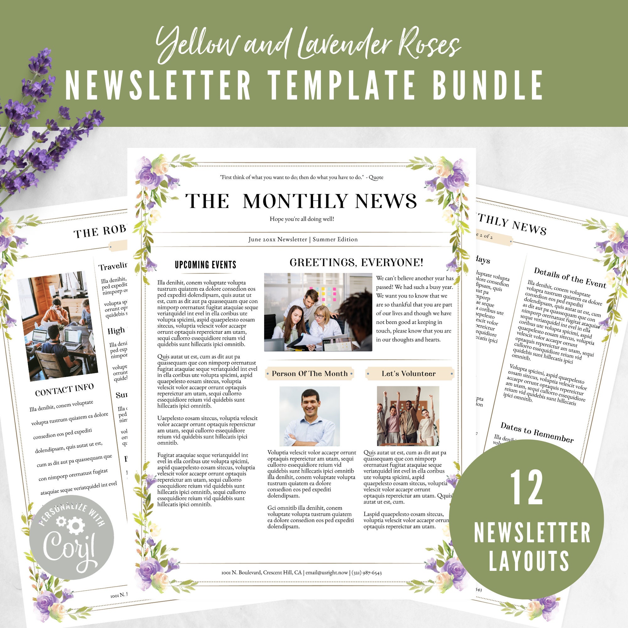 Floral Newsletter Template Bundle 12 Layouts / Editable Wedding Times ...