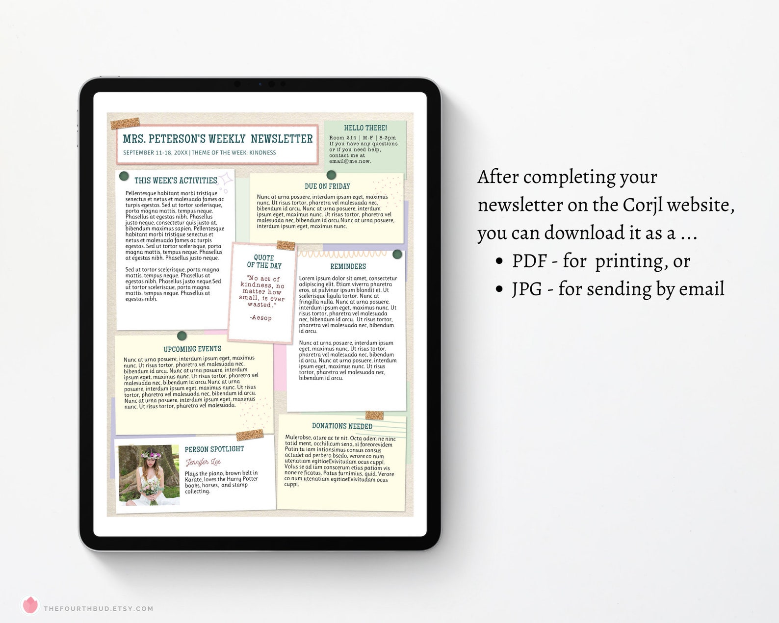 Editable Teacher Newsletter Template US Letter - Weekly Newsletter for ...