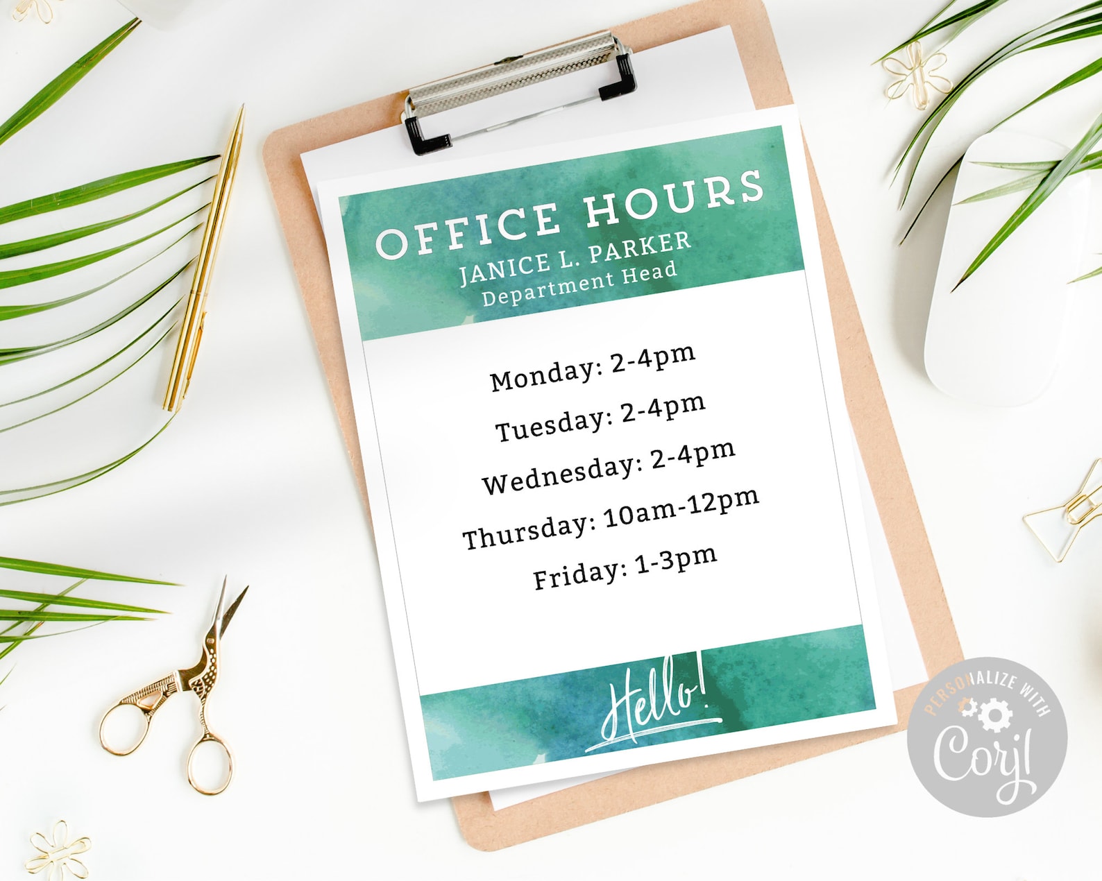 Office Hours Door Sign Printable Template / Editable Hours of Operation ...
