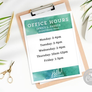 Office Hours Door Sign Printable Template - Editable Schedue or Hours ...