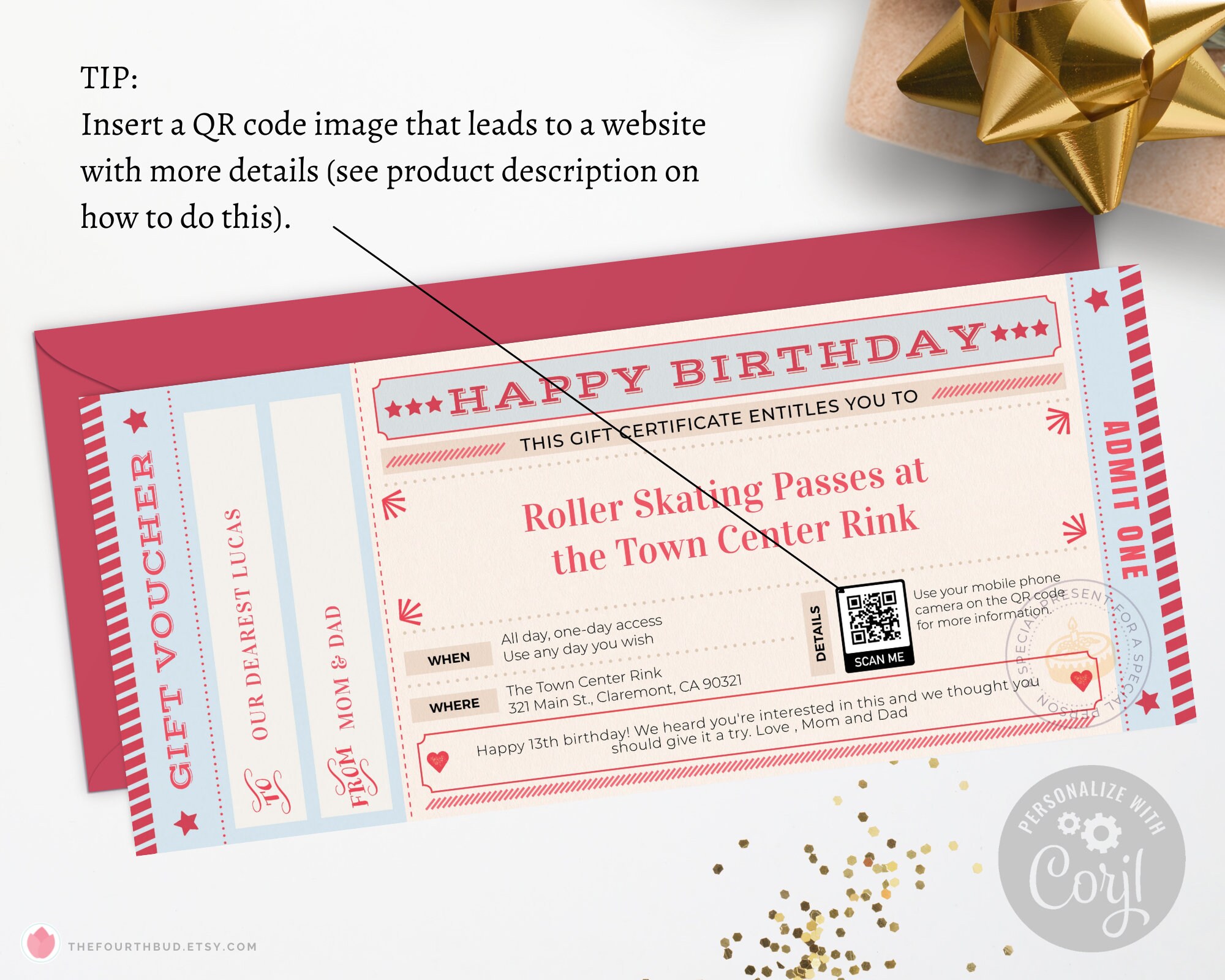 Fun Birthday Gift Voucher Template / Editable Event Ticket Voucher or ...