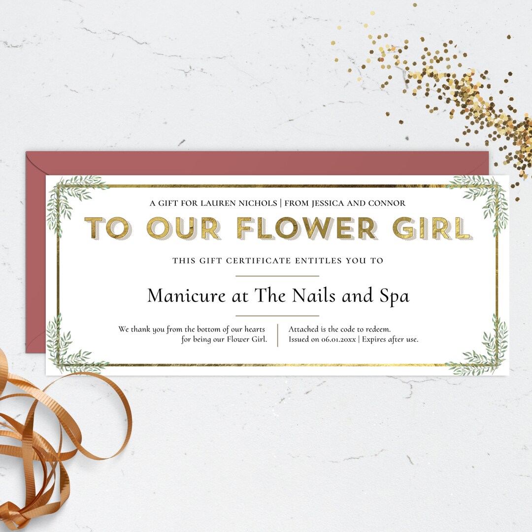 Elegant Flower Girl Gift Certificate Template, 9.25 X 4 Minimalist ...