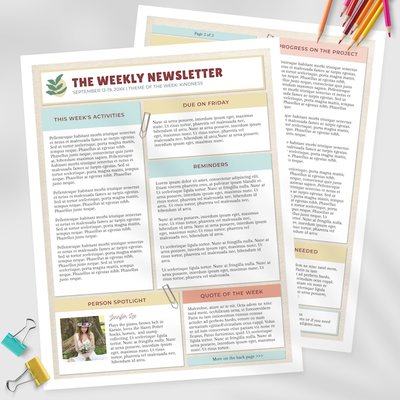 Editable Newsletter Template With Two Pages: Class, Organization ...