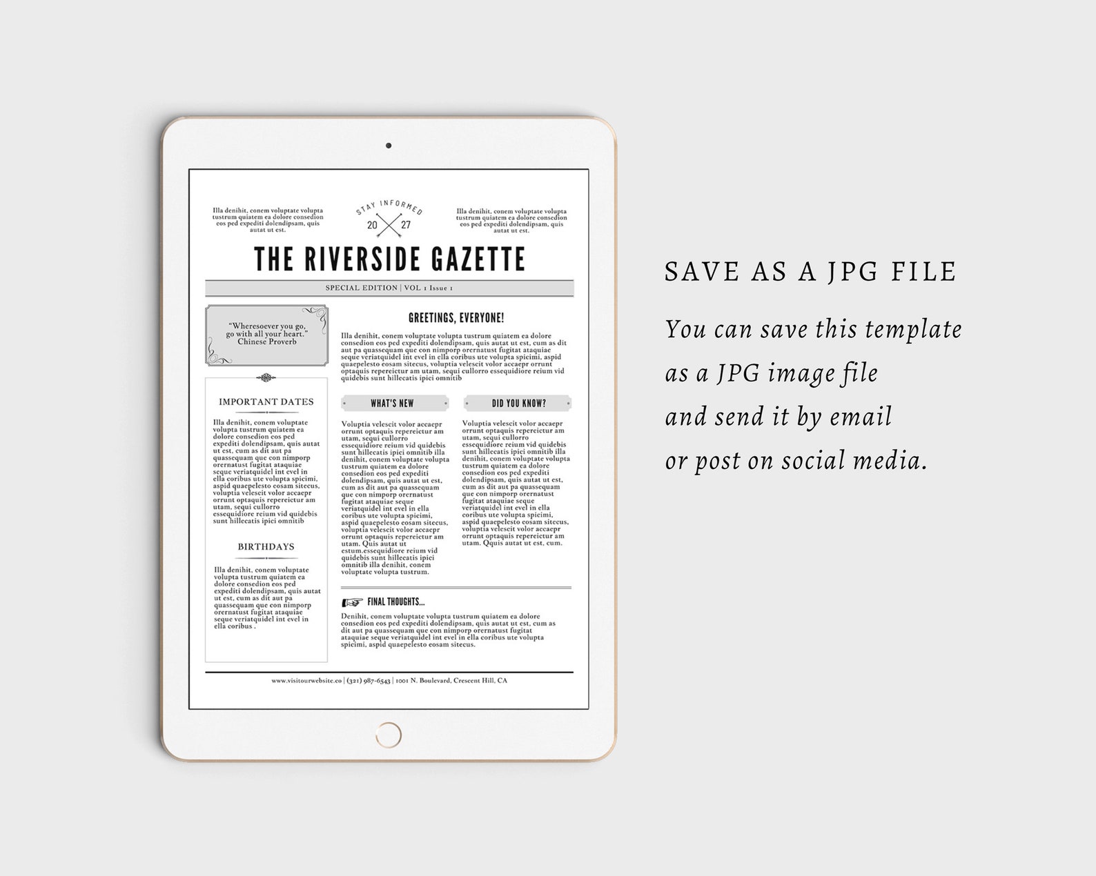 Editable Newsletter Template With Two Pages: Traditional Gazette ...