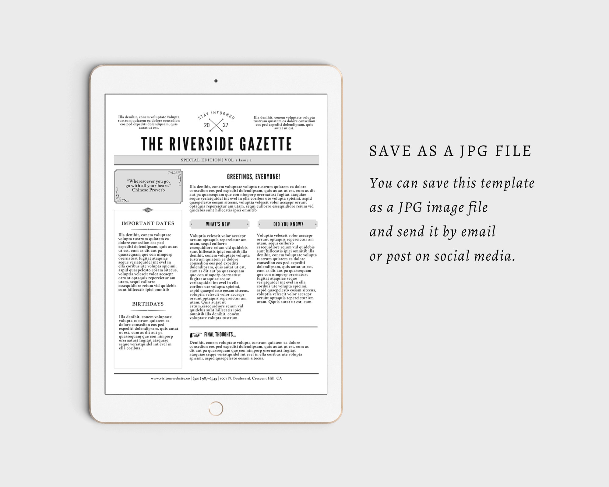 Editable Newsletter Template With Two Pages: Traditional Gazette ...