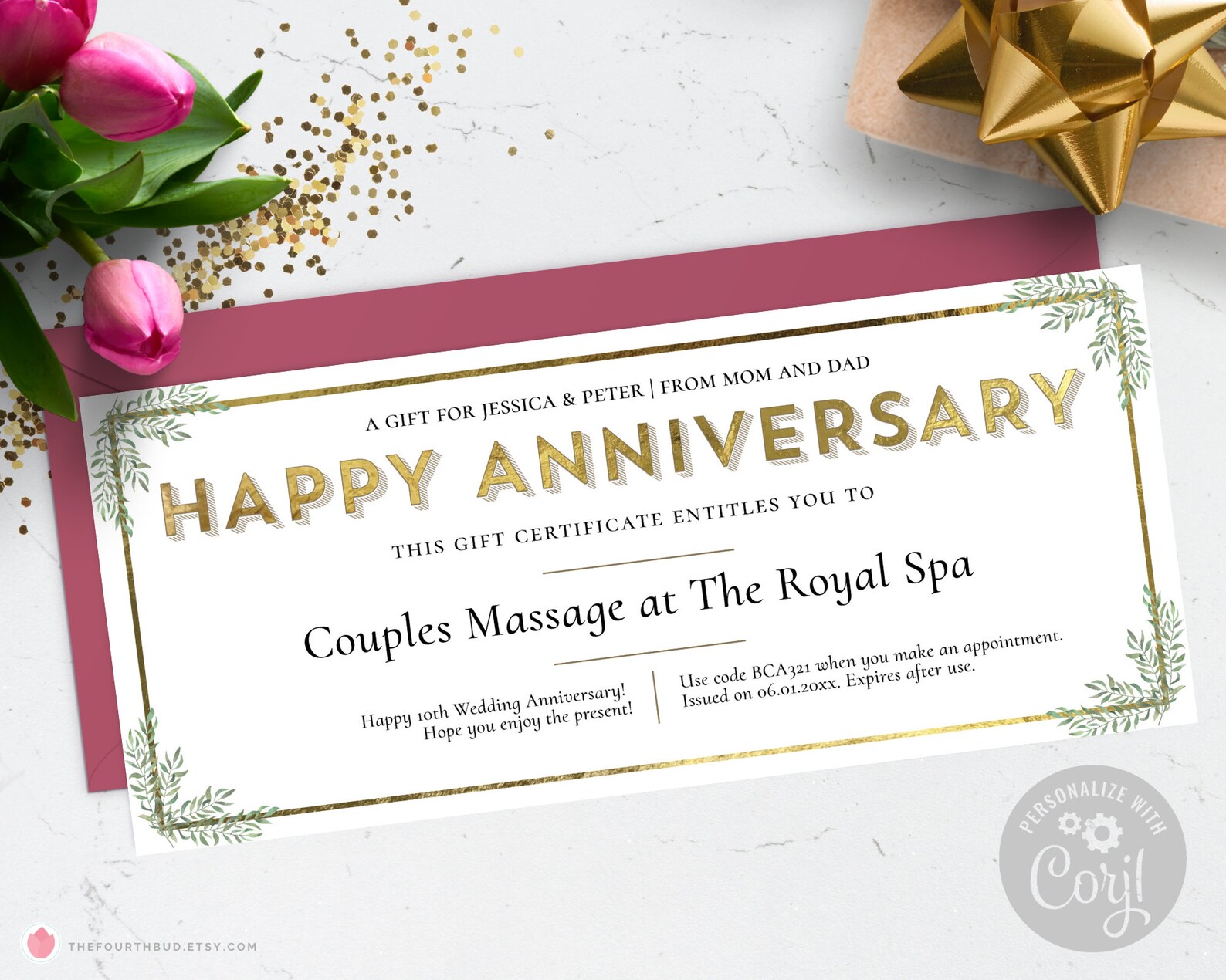 Happy Anniversary Gift Certificate Template / Elegant Aniversary Coupon ...