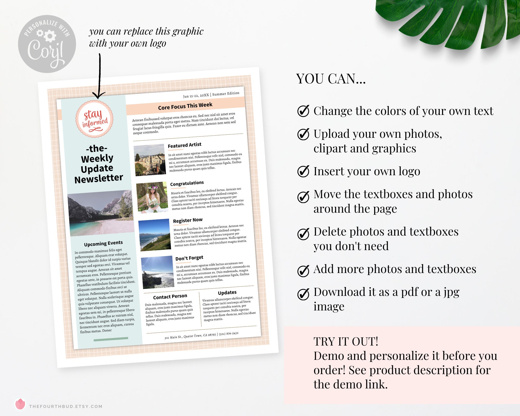 Beautiful, Fun Newsletter Template for Church, Organization, Family or ...