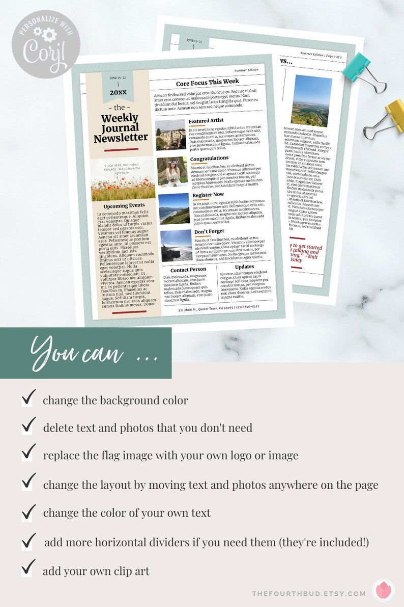 Newsmagazine Newsletter Template Two Pages / Editable Family - Etsy