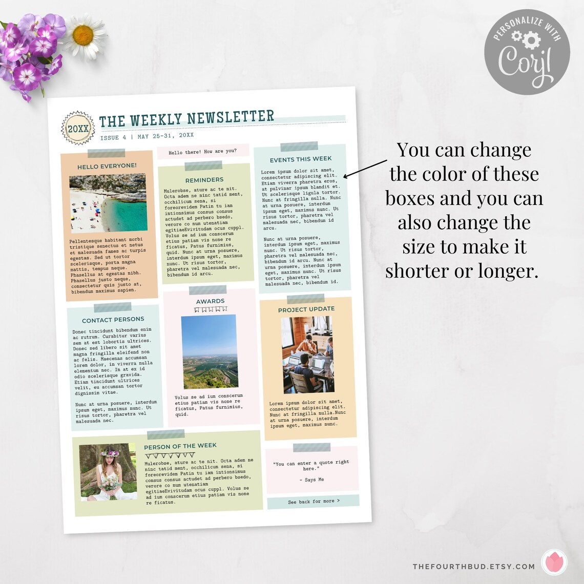 A4 Fun and Bright Newsletter Template Two Pages - Editable Family ...