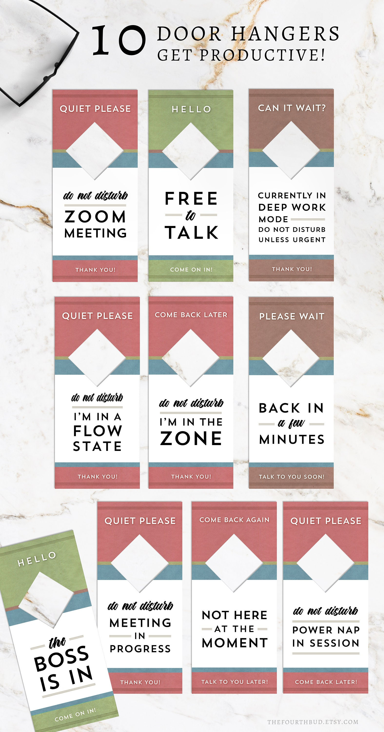 Zoom Sign Door Hangers Set of 10 / Printable Work at Home Door Hanger ...