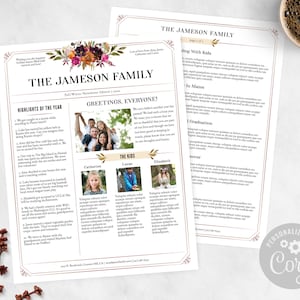 Fall Winter Newsletter Template Two Pages With Photos / Editable Office ...