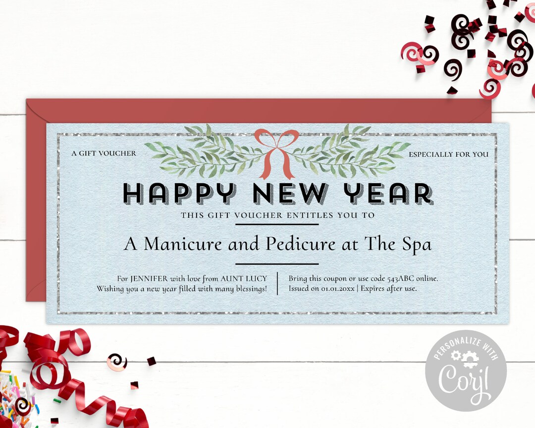 Happy New Year Gift Certificate Template / Editable Holiday Gift ...
