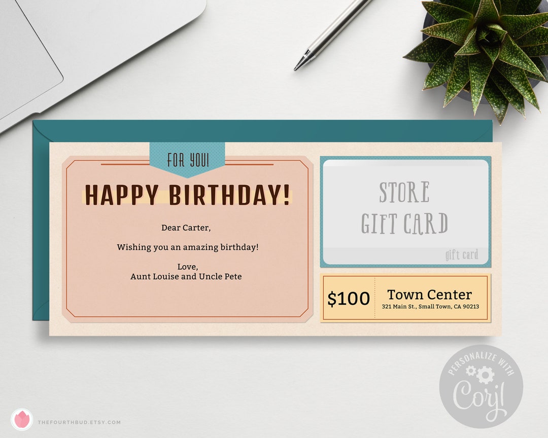 Happy Birthday Gift Card Holder Template - Editable Gift Certificate ...