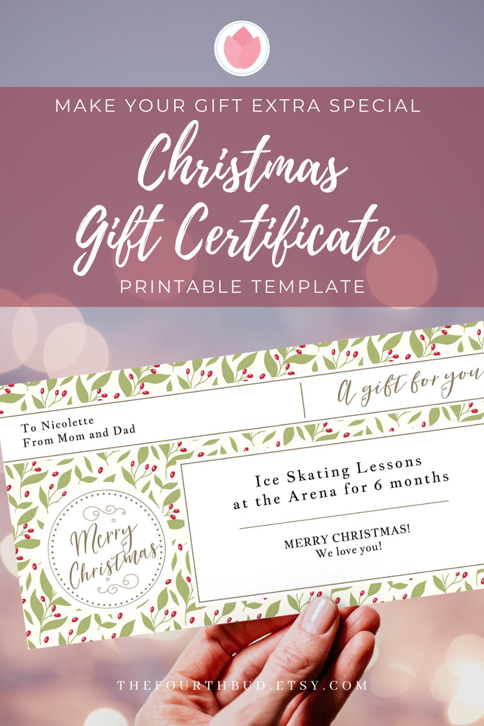 Editable Christmas Gift Certificate Template: Holiday Voucher Coupon ...