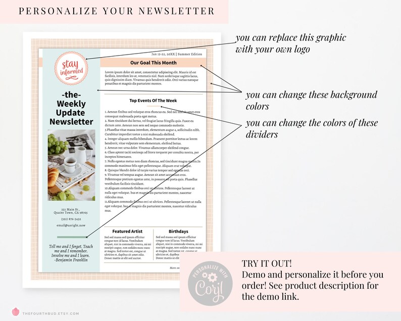 Editable Newsletter Template, Two Pages Office News and Updates (light ...