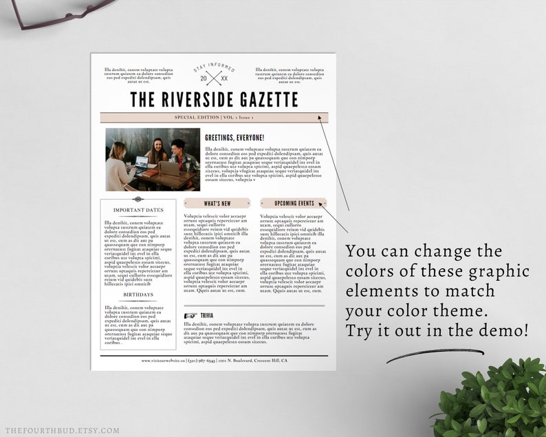 Office Newsletter Template Two Pages / Editable Traditional - Etsy