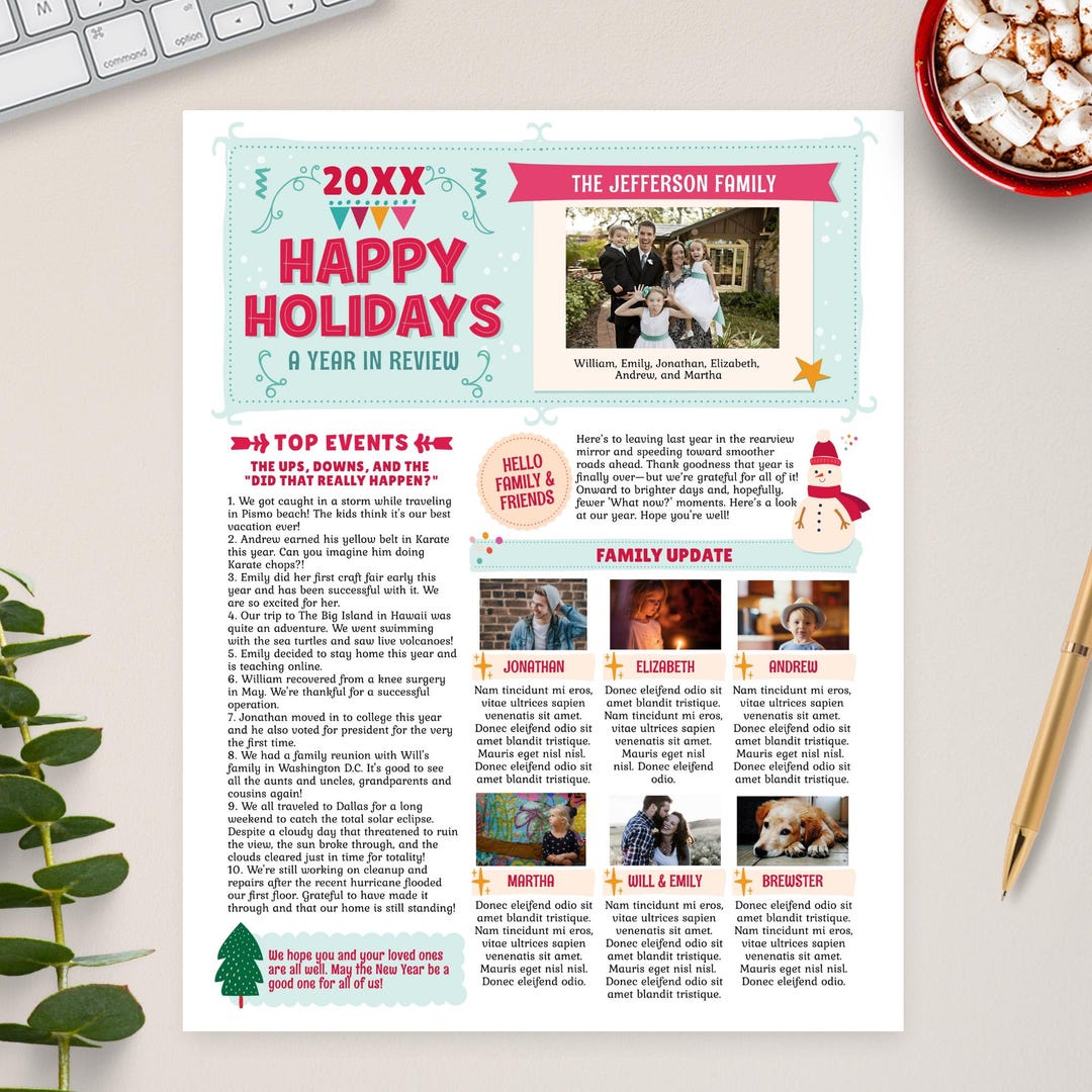 Editable Happy Holidays Year in Review Newsletter Template US LETTER ...