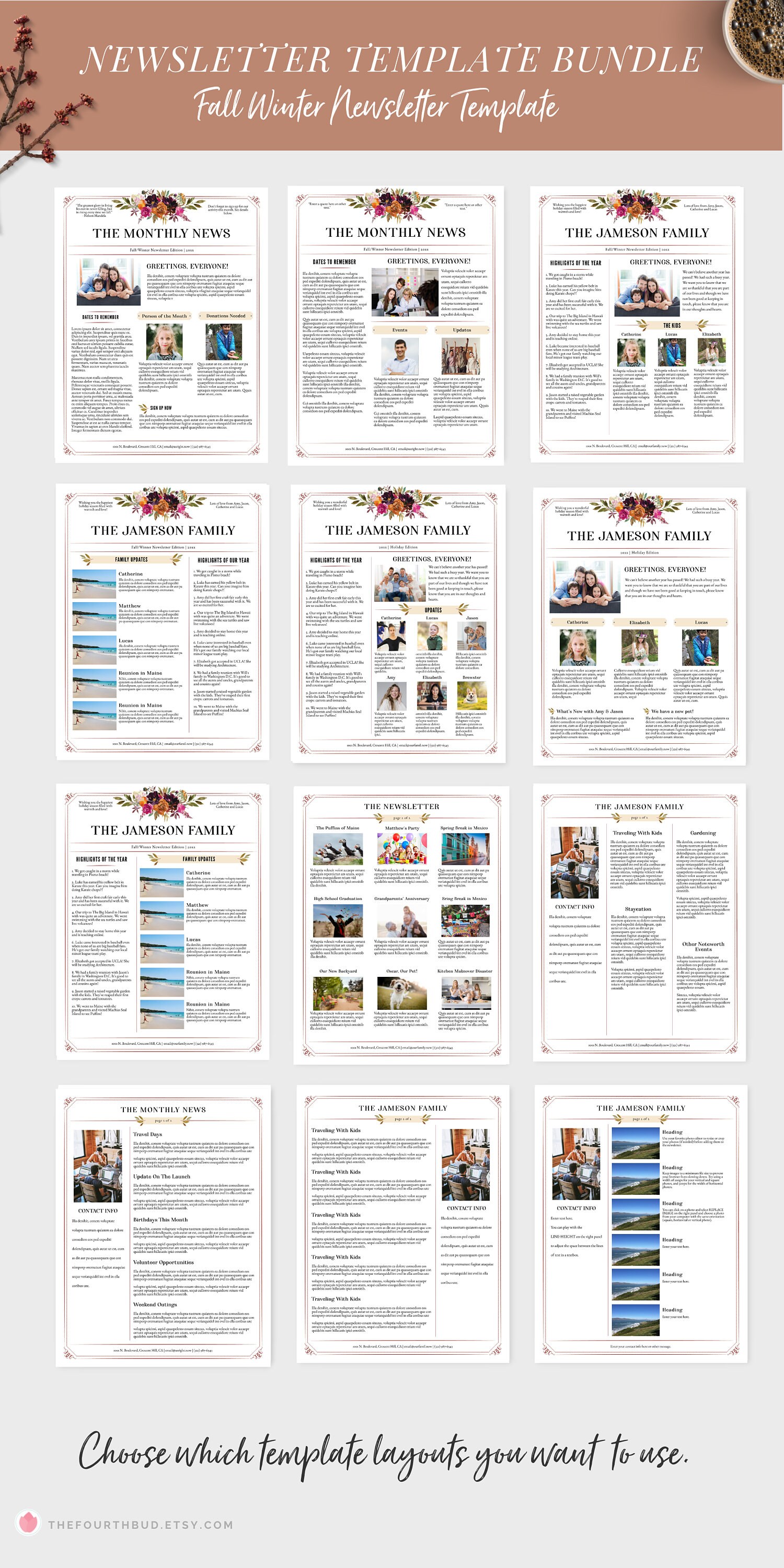 Fall Winter Newsletter Template Bundle 12 Layouts /editable Wedding ...