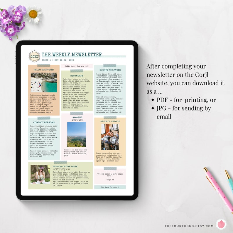 A4 Fun and Bright Newsletter Template (CORJL) - Etsy