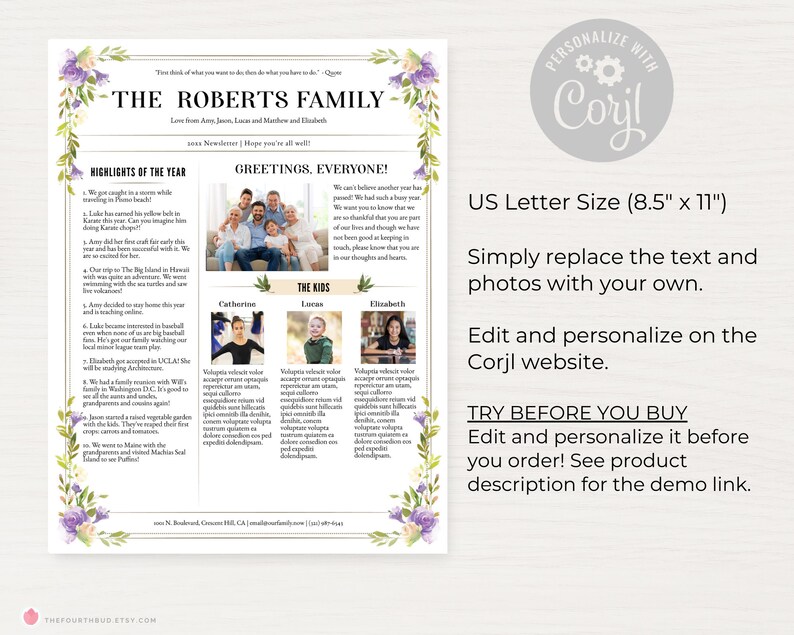 Editable Newsletter Template One Page With Photos /wedding Times ...