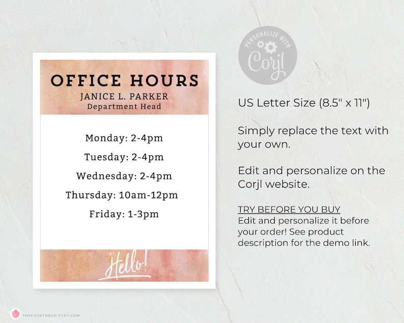 Editable Office Hours Door Sign Template - Printable Schedule Wall ...