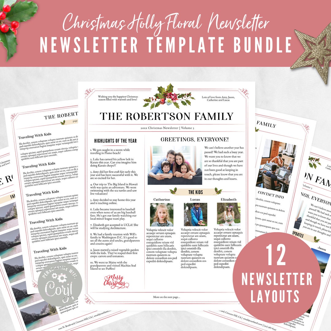 Elegant Family Christmas Newsletter Template Bundle / 12 Layouts ...