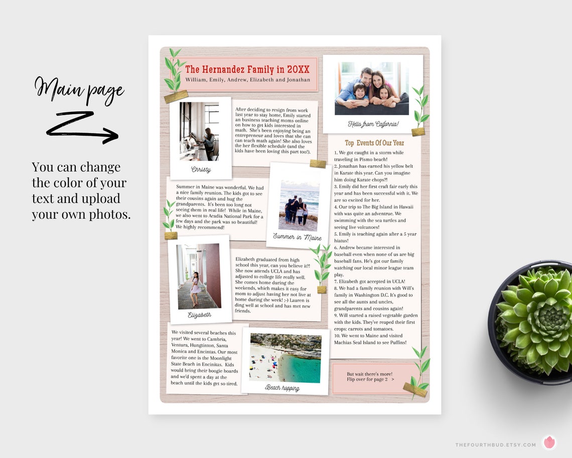 Family Newsletter Template Two Pages / Photo Journal Scrapbook - Etsy