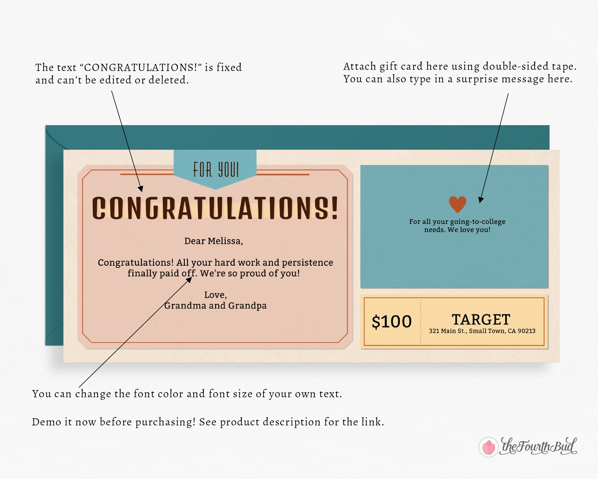 Congratulations Gift Card Holder Template - Editable Gift Certificate ...