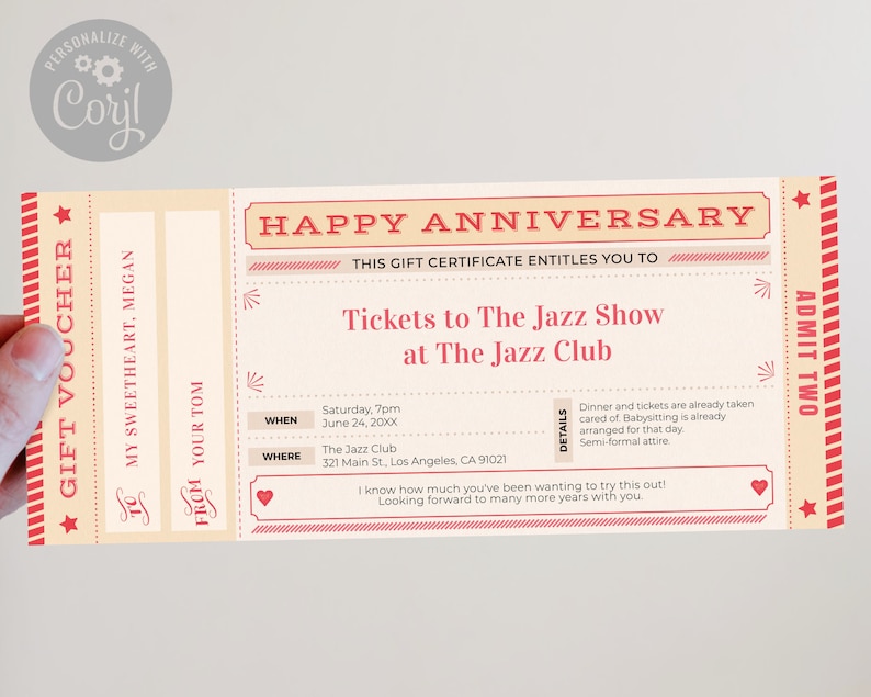 Fun Anniversary Gift Voucher Template / Editable Event or - Etsy