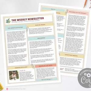 Editable Newsletter Template, Two Page Layout for School Updates (US ...