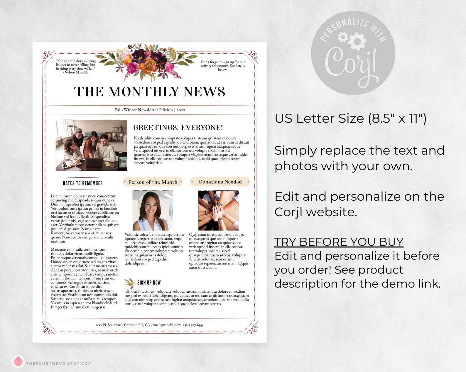 Newsletter Template With Fall Winter Theme, Editable Family Update ...