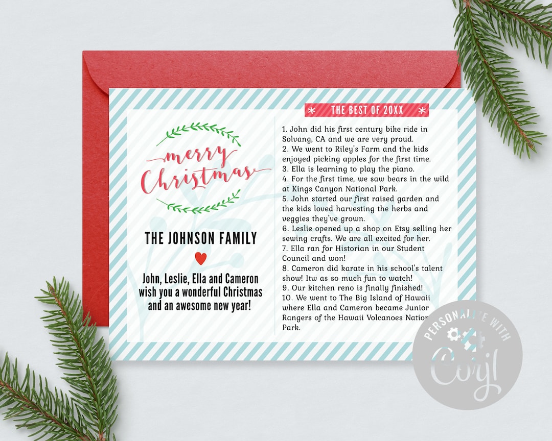Christmas Card and Newsletter Template / Editable 5x7 Family Christmas ...